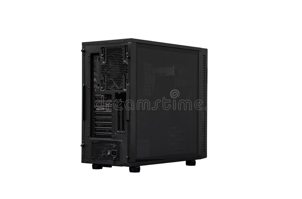 Single Big Black Chassis Tower System Unit, Desktop Computer, Back View ...
