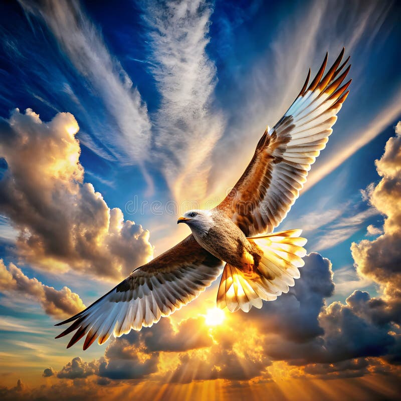 A Single Bird Soaring Gracefully through the Sky Stock Illustration ...