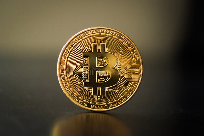 Single Bitcoin Coin Close Up on the Surface Stock Image - Image of ...