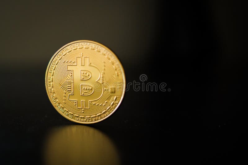 Single Bitcoin Coin Close Up on the Surface Stock Photo - Image of ...