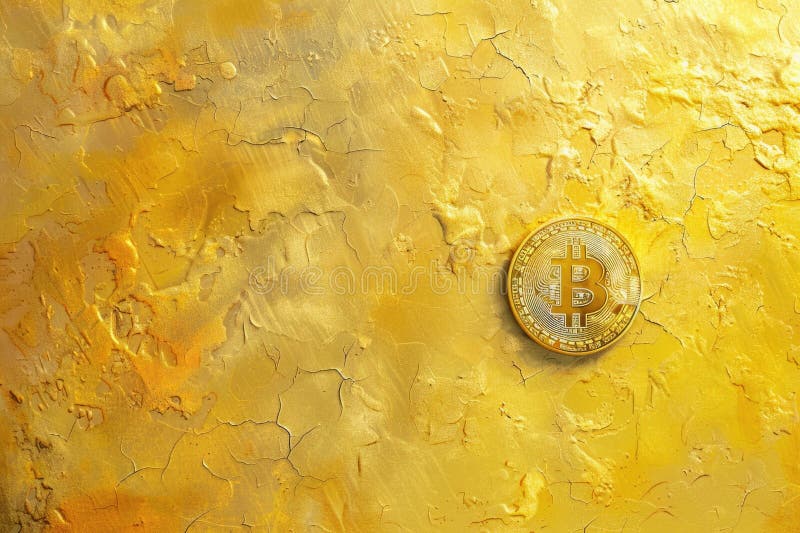 A Single Bitcoin Displayed on a Shiny Gold Painted Wall. Perfect for ...