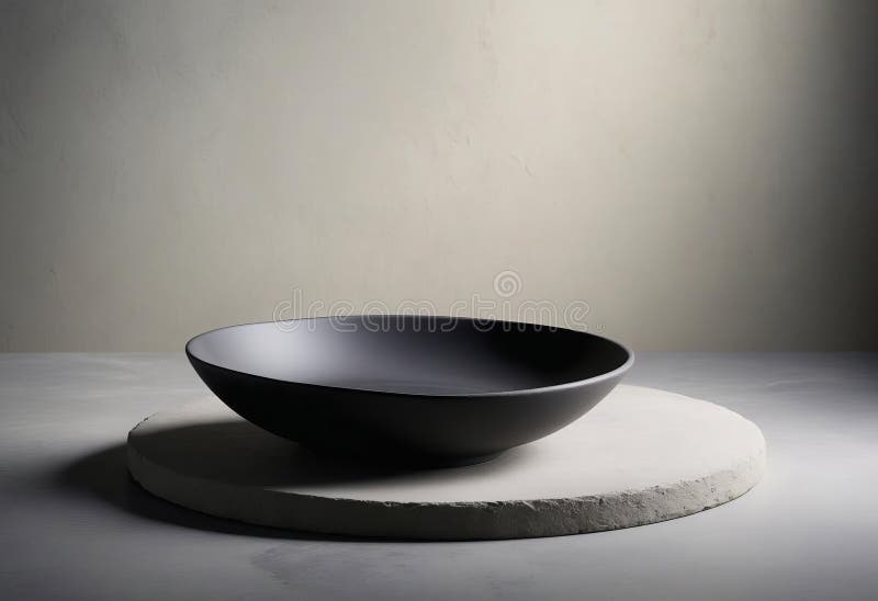 A Single Black, Ceramic Plate Standing on a Textured, Rough Concrete ...