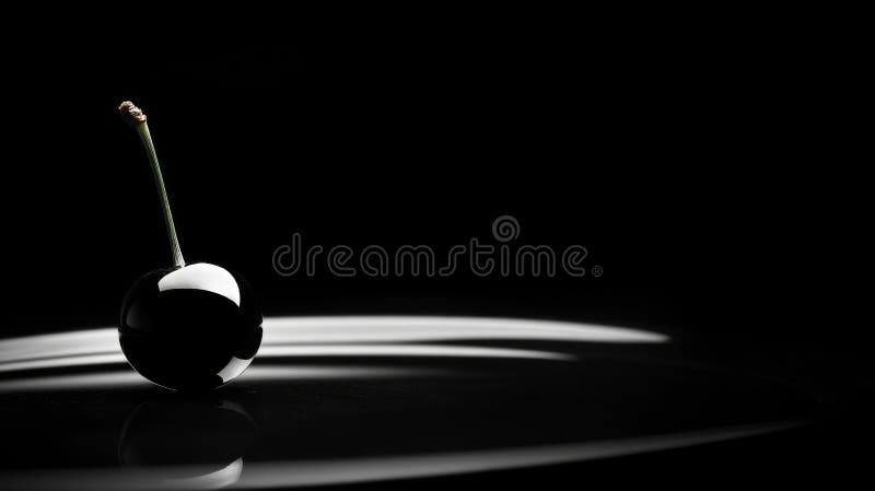Single Black Cherry in Water Droplet on Dark Surface Stock Illustration ...