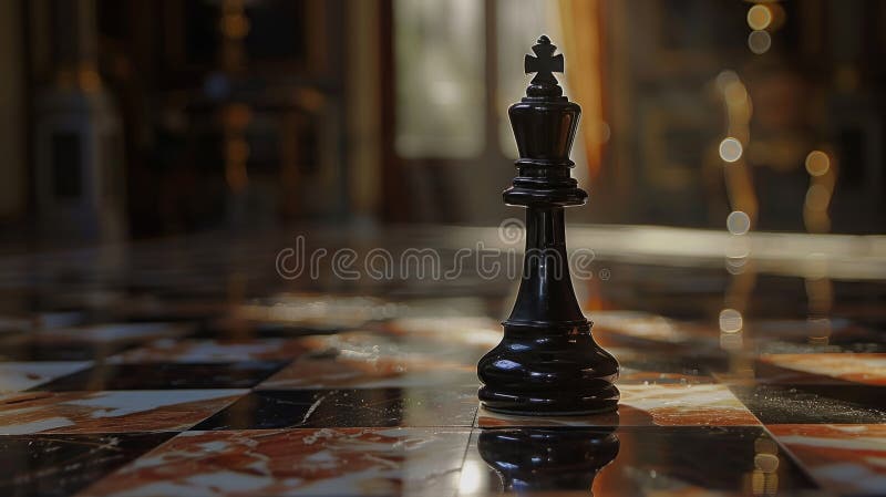 A Single Black Chess King on a Chessboard. Stock Photo - Image of ...