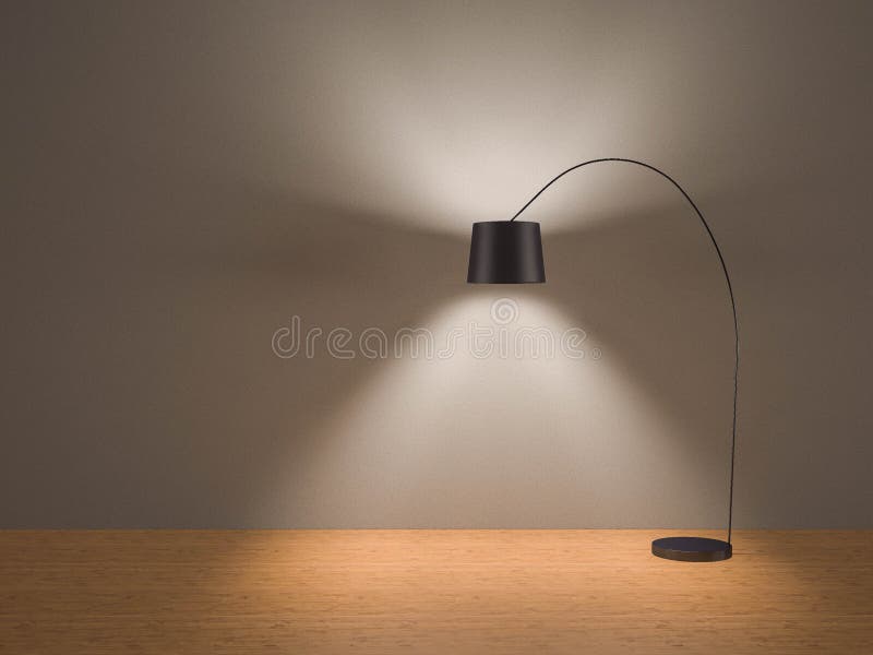 Single Black Floor Lamp Switch on in Room - Grey Wallpaper Stock ...