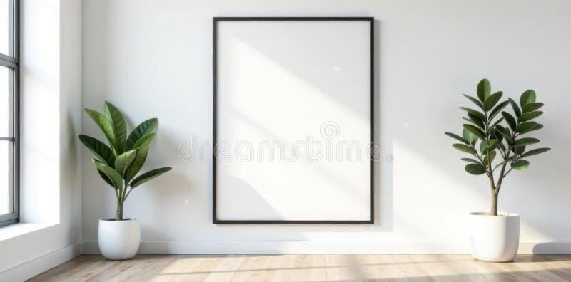 Single Black Frame Against White Wall, Clean Interior Setting ...