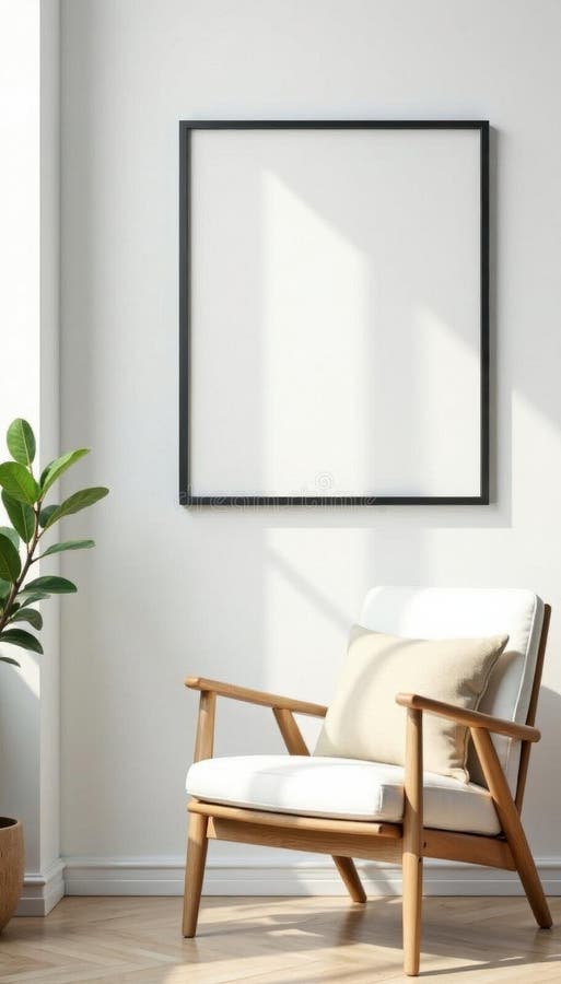Single Black Frame on Pristine White Wall, Simple Interior Setting ...
