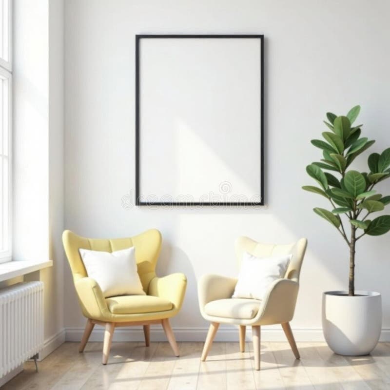 Single Black Frame on White Wall, Clean Interior Setting , Mockup ...