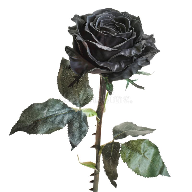 A Single Black Rose with Green Leaves and Thorns Stock Photo ...
