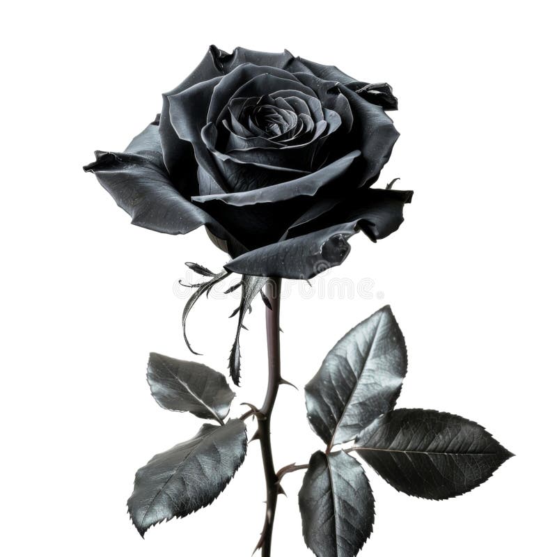 Single Black Rose with Stem and Leaves Stock Illustration ...