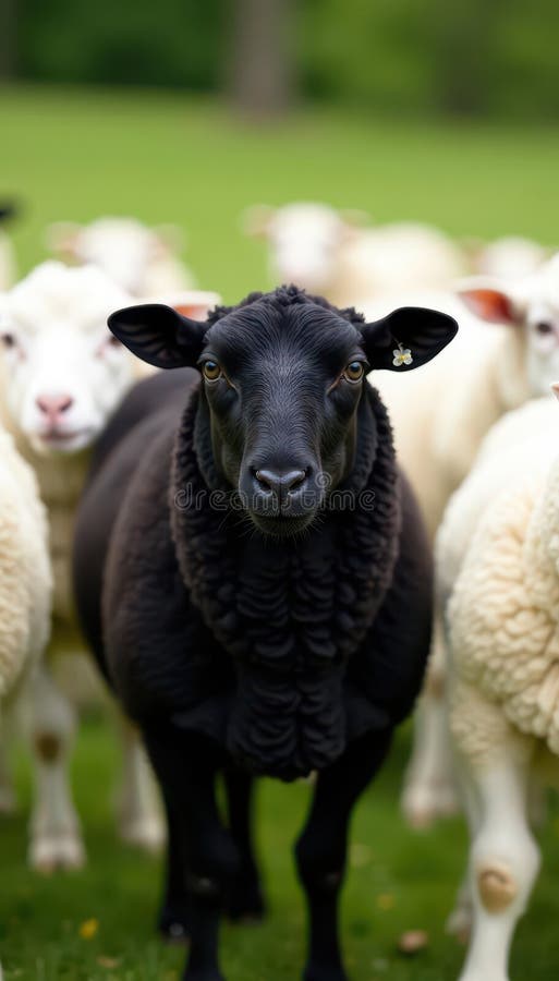 Many Sheep in the Field Together with the Wolf in the Center Stock ...