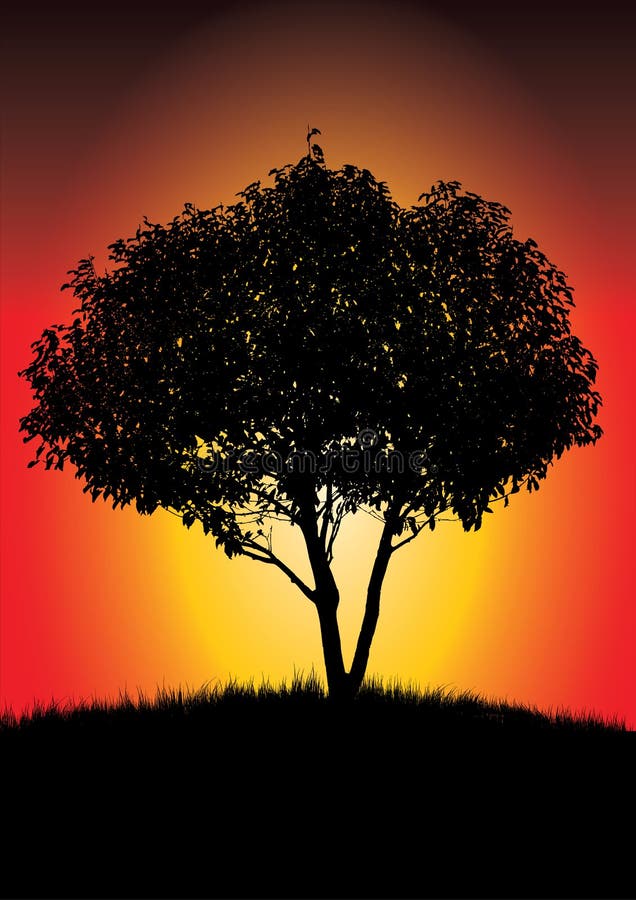 Single Black Tree in Sunset Stock Vector - Illustration of abstract ...