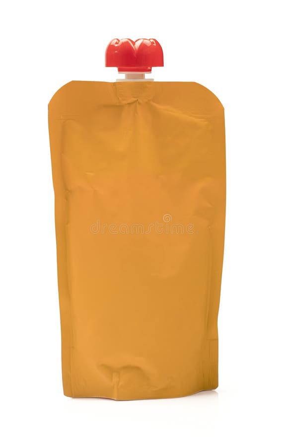 Single Blank Orange Colored Puree Bag. Liquid Container Packaging ...