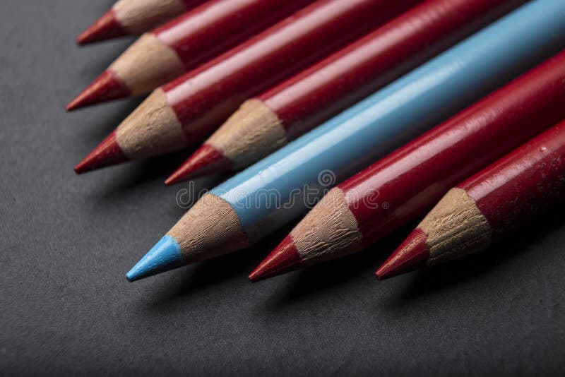 Single Bllue Pencil in a Row of Color Pencils Stock Image - Image of ...