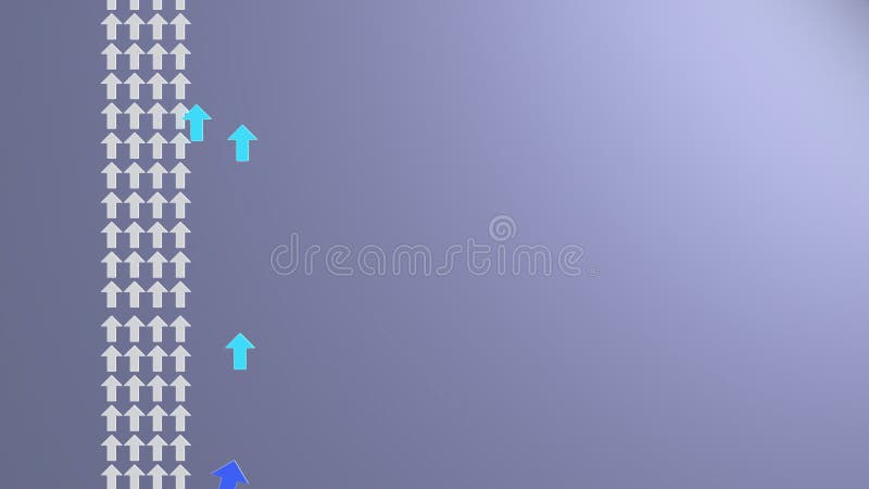 Single Blue Arrow Moving Away from Aligned Group of White Arrows with ...