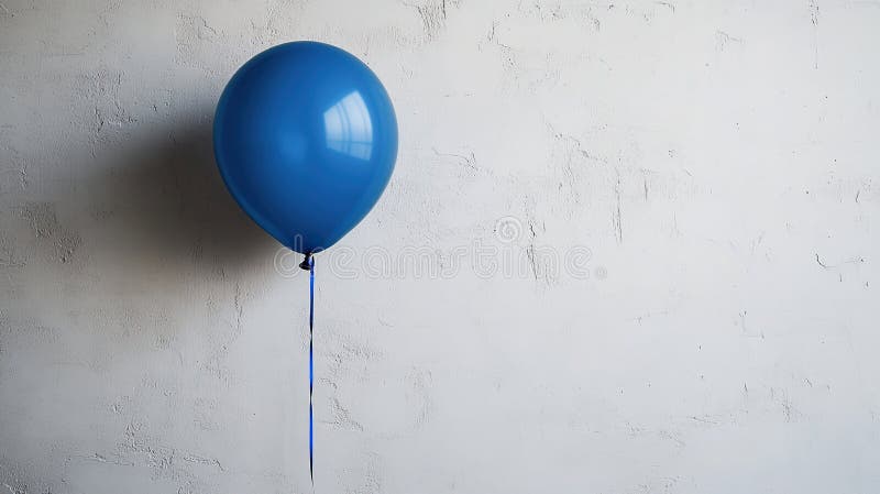 Single Blue Balloon Against a Textured White Wall Stock Illustration ...