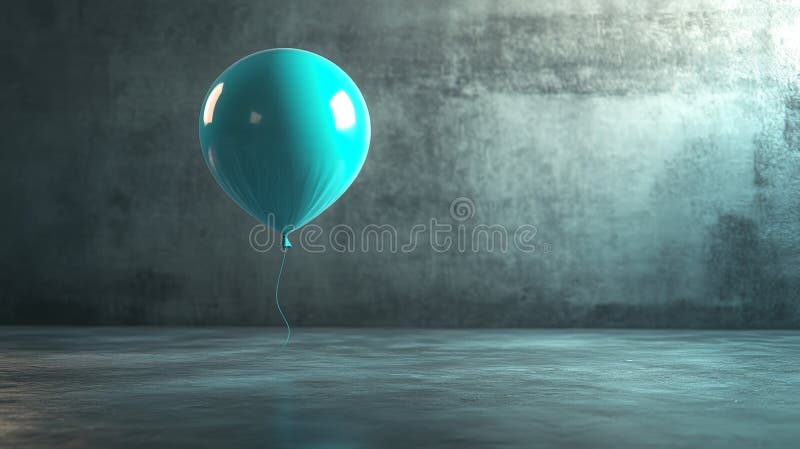 Single Blue Balloon Gently Floating in an Empty Industrial Space with ...