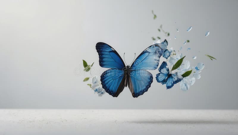 Single Blue Butterfly with Wings Spread on a White Background Stock ...