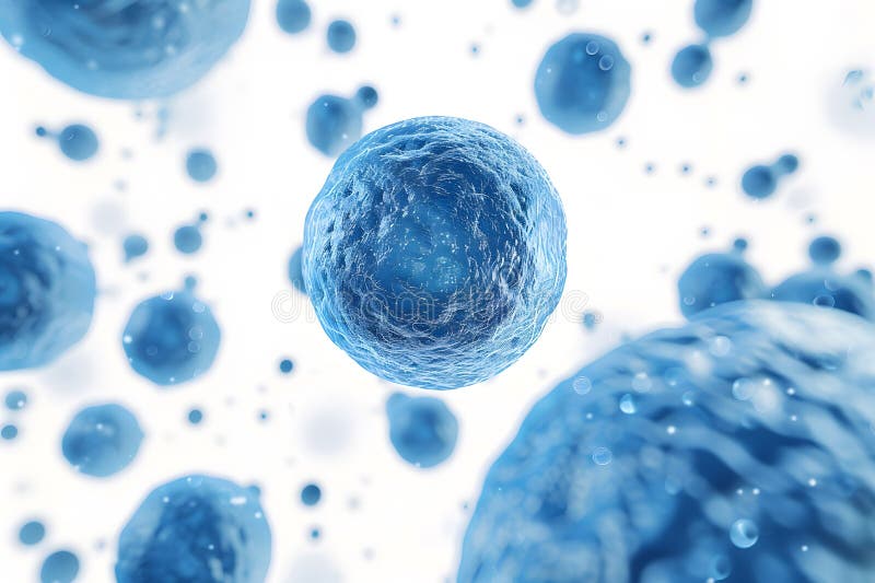 A Single Blue Cell in Focus Surrounded by a Cluster of Smaller Cells ...