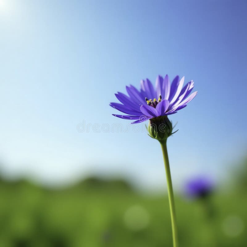 Single Blue Cornflower Stem Against a Bright Blue Sky, Bright Colors ...