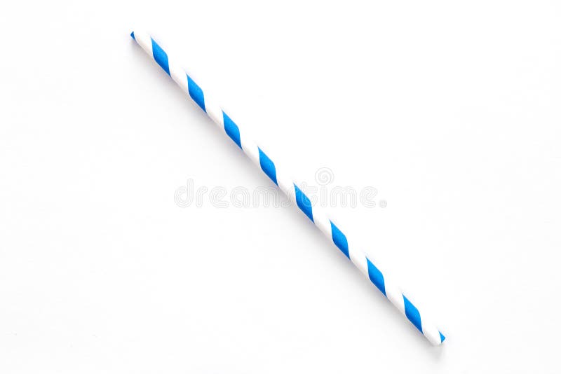 A Single Blue Drinking Straw with Red and White Stripes on White ...