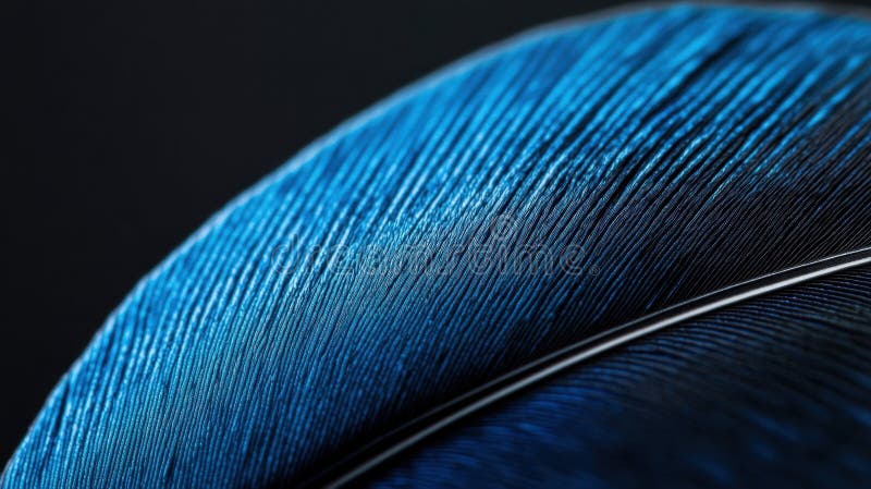 Single Blue Feather Close-up Against Black Showcasing Texture and ...