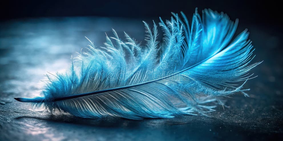 Single Blue Feather Closeup Delicate Texture and Subtle Lighting ...