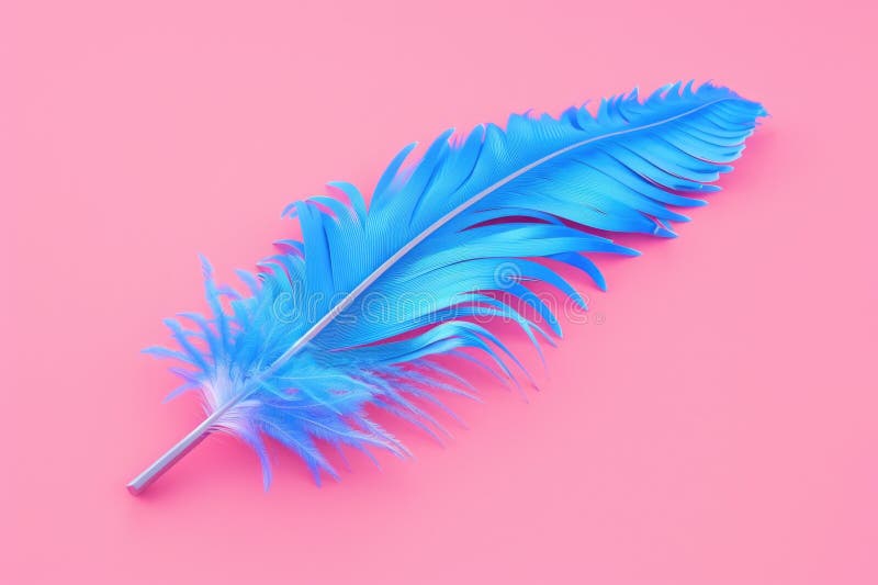A Single Blue Feather Sitting on a Bright Pink Background Stock ...
