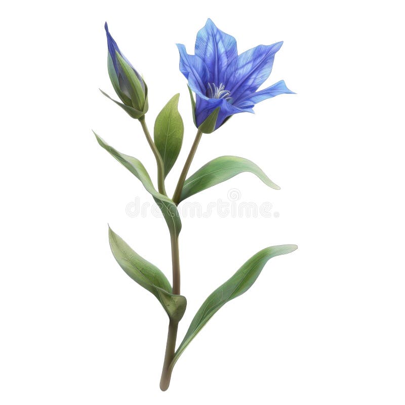 Single Blue Flower with Bud and Green Stem Stock Image - Illustration ...