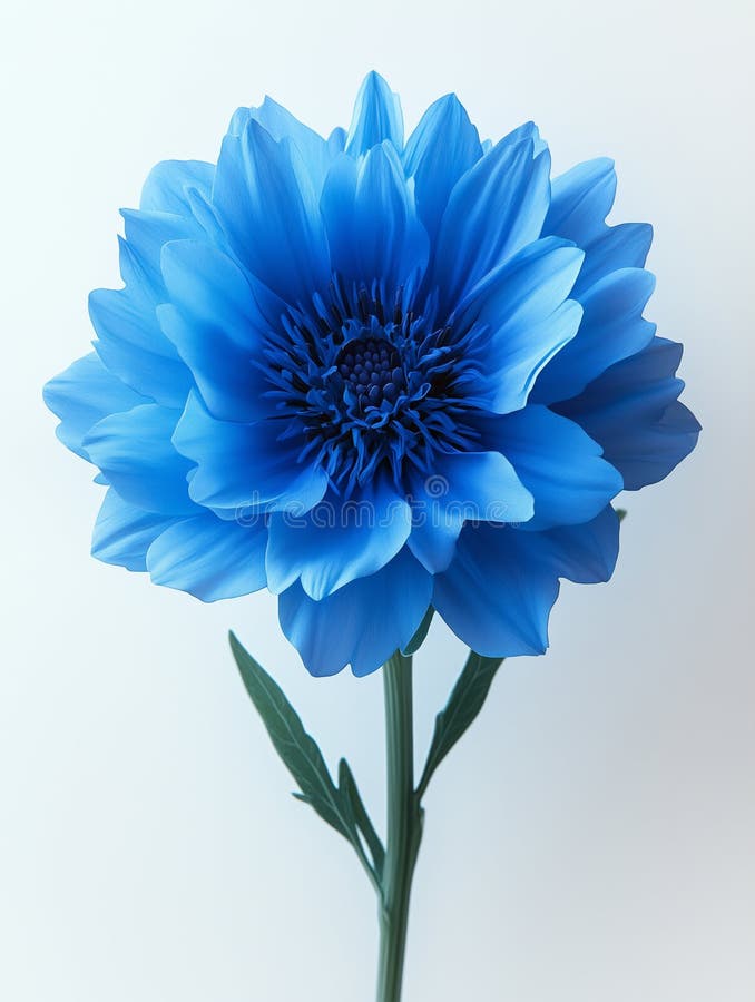 Close Up of a Single Blue Flower with Stem on a White Background Stock ...
