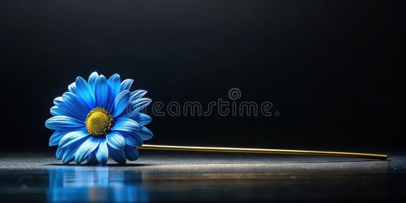Single Blue Flower with Gold Stem on Dark Background. Generative AI ...