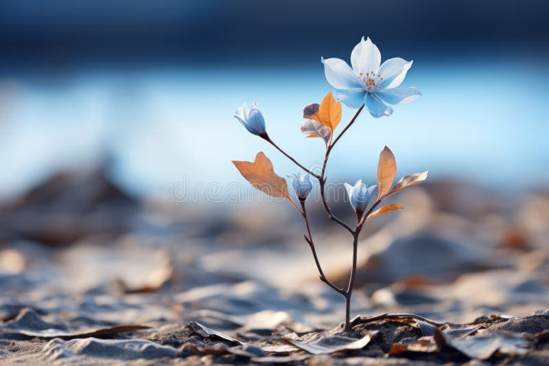 A Single Blue Flower is Growing Out of the Ground Stock Illustration ...