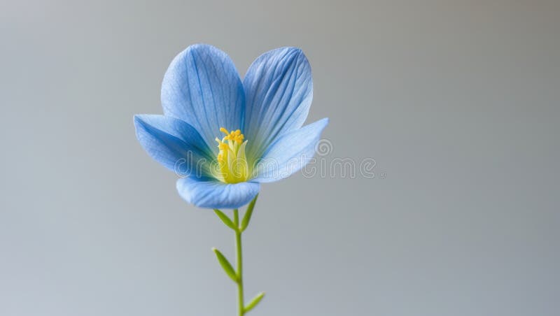 A Single Blue Flower with a Yellow Center on a Stem Stock Photo - Image ...