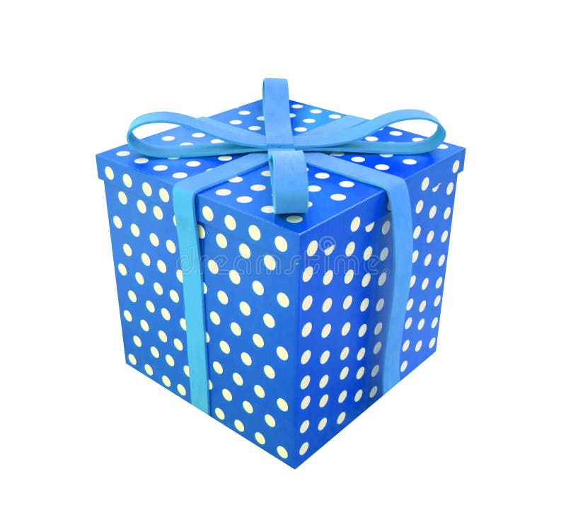Single Blue Gift Box with Ribbon Isolated on White Stock Photo - Image ...