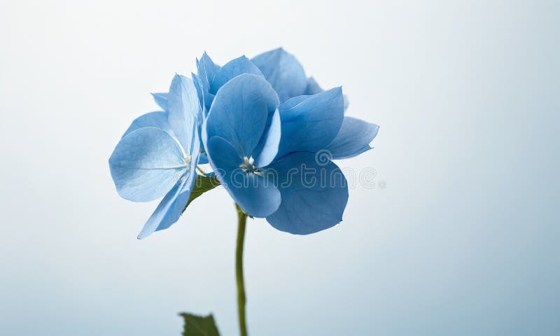Single Blue Hydrangea Flower Against a Light Blue Background Stock ...
