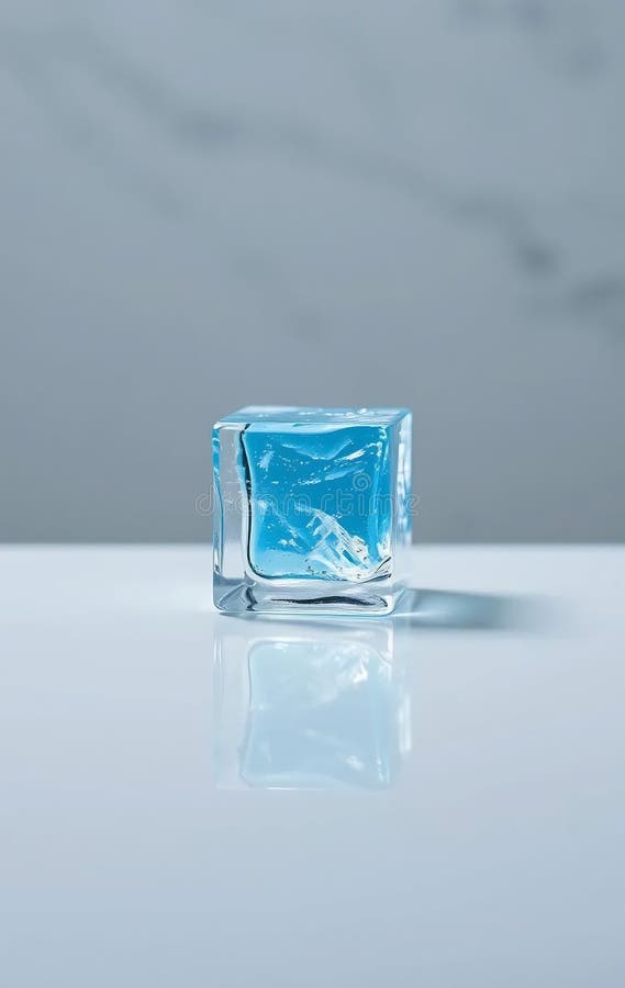 Single Blue Ice Cube on Glass Stock Illustration - Illustration of ...