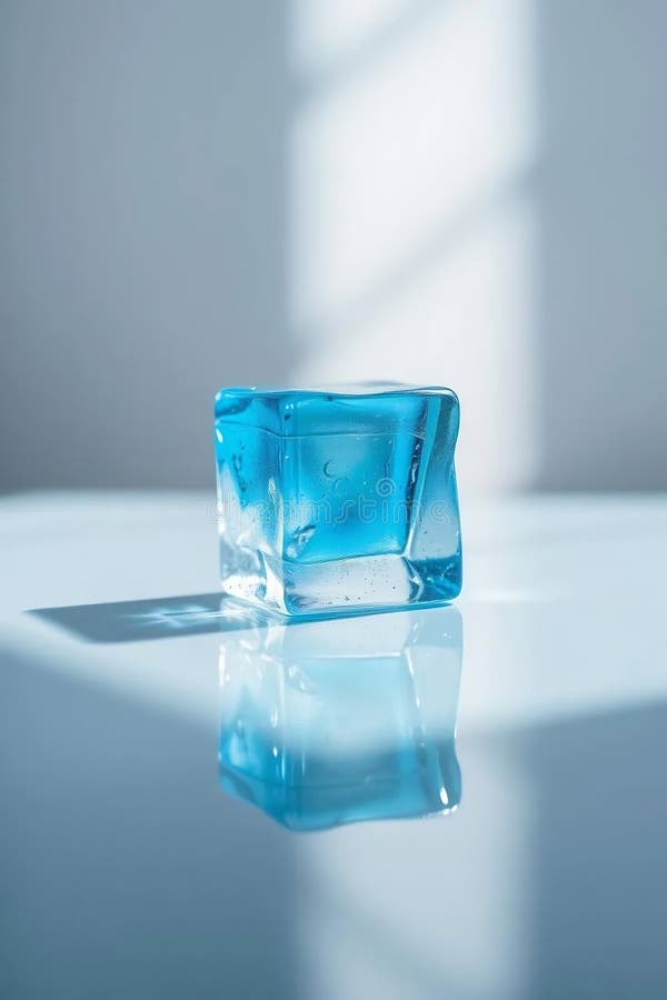 Single Blue Ice Cube on Glass Stock Illustration - Illustration of ...
