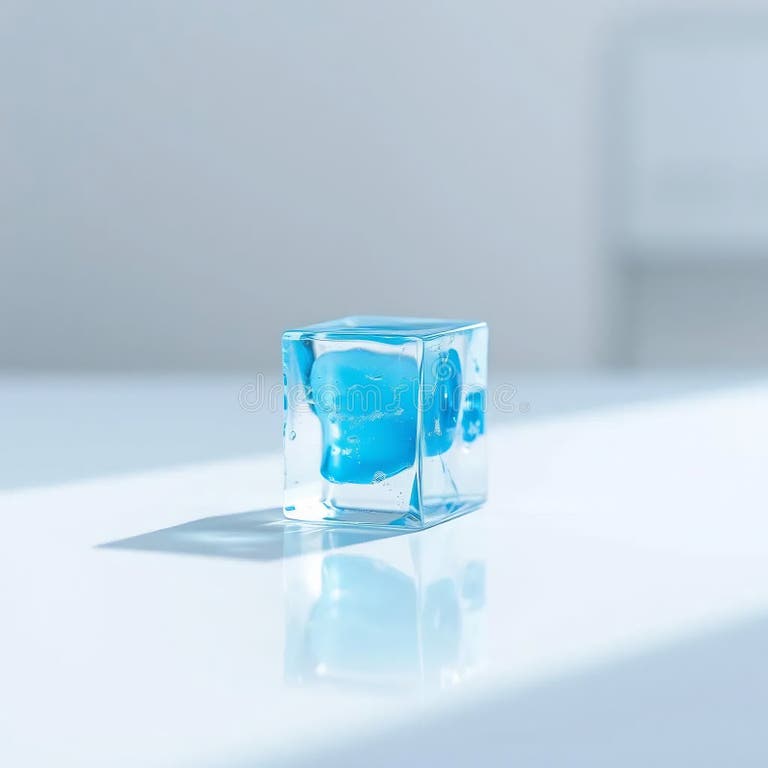 Single Blue Ice Cube on Glass Stock Illustration - Illustration of soft ...