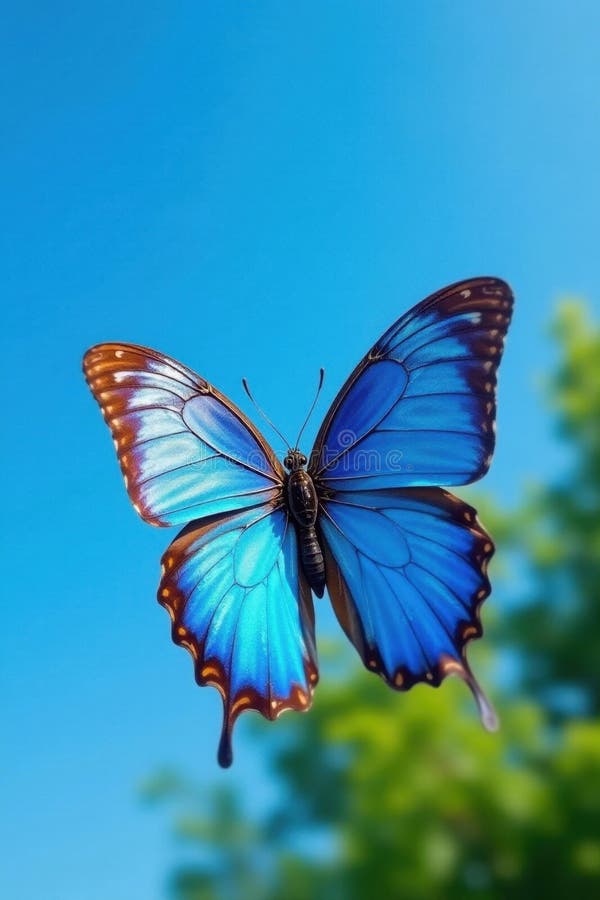 Single Blue Morpho Butterfly Against a Vibrant Blue Sky, Wings ...