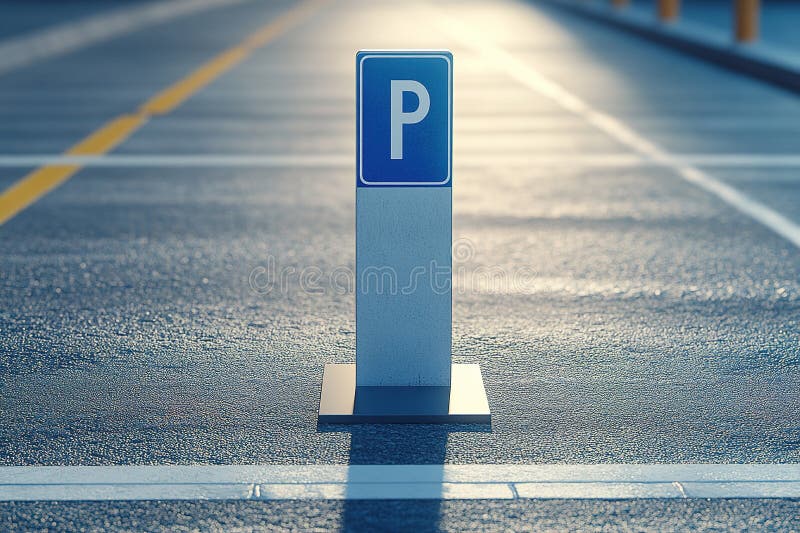 Single Blue Parking Sign Placed on a Clean Gray Pavement with Subtle ...