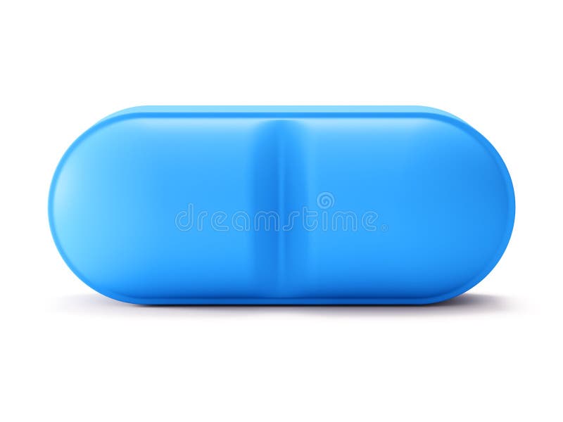 Single blue pill on white stock illustration. Illustration of pill ...