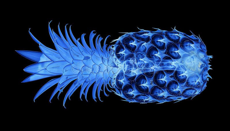 A Single Blue Pineapple on a Black Background, Rendered in an Abstract ...