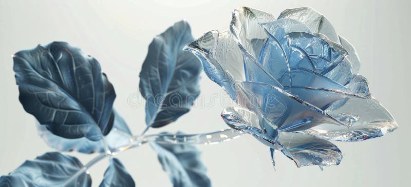 Crystallized Blue Rose with Leaves in Soft Light Stock Photo - Image of ...