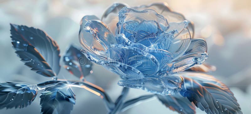 Crystallized Blue Rose with Leaves in Soft Light Stock Image - Image of ...
