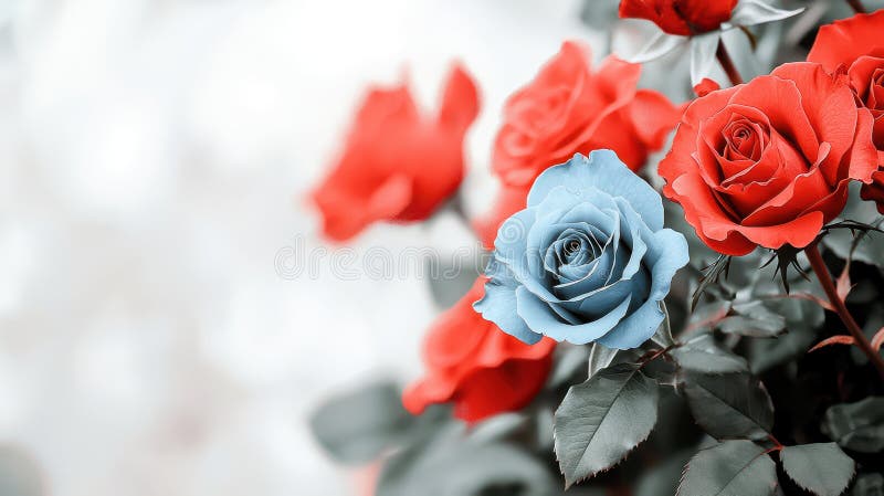 Single Blue Rose Stands Out among Vibrant Red Roses, Creating Striking ...
