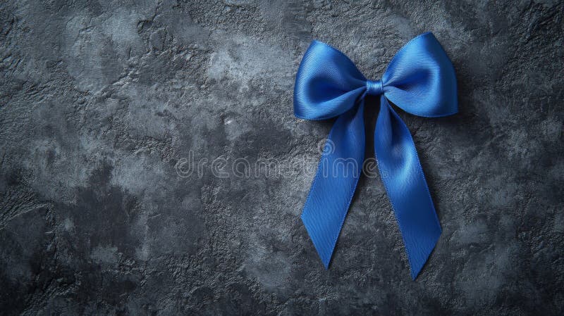 A Single Blue Satin Ribbon Bow on Dark Grey Background Stock ...
