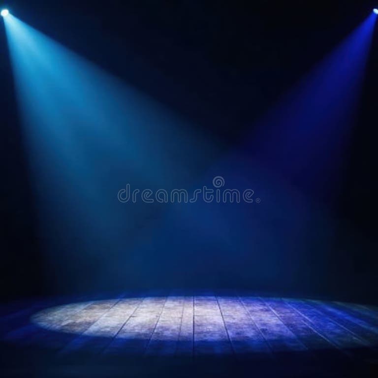 Single Blue Spotlight Illuminates Empty Concert Stage, Blue Light ...