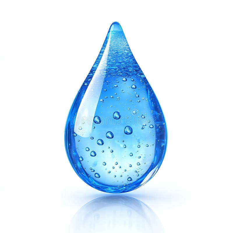 Single Blue Water Drop with Air Bubbles Isolated on White Background ...