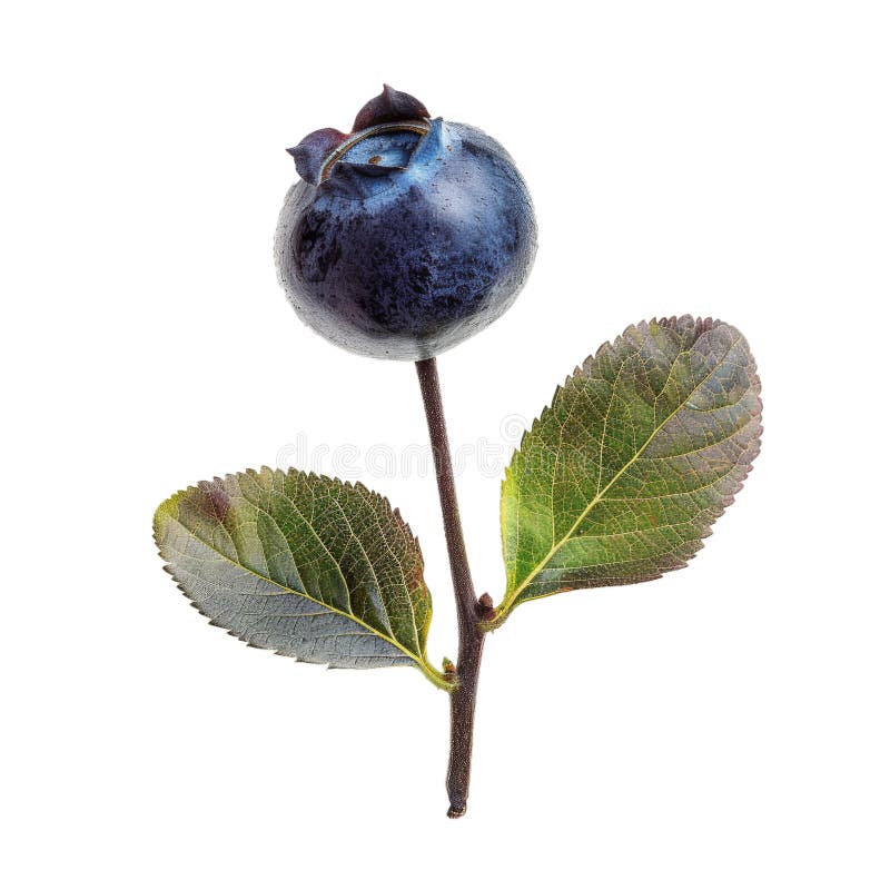 Single Blueberry Growing on Branch with Leaves Isolated on White ...
