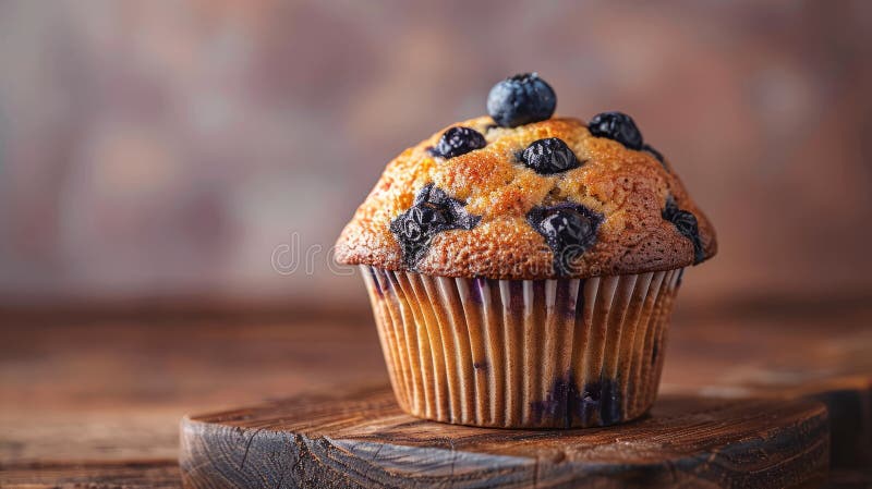 A Single Blueberry Muffin on a Wooden Table. Stock Image - Image of ...